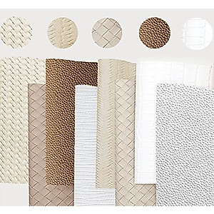 8Pcs /Set Beige Series Woven Texture Embossed Faux Leather Sheets 7.78 x 11.81 Inch Includes Weave Embossed Textured and Lattice Striped Fabrics, for Making Earrings, Handbag, Hair Bows and DIY Crafts