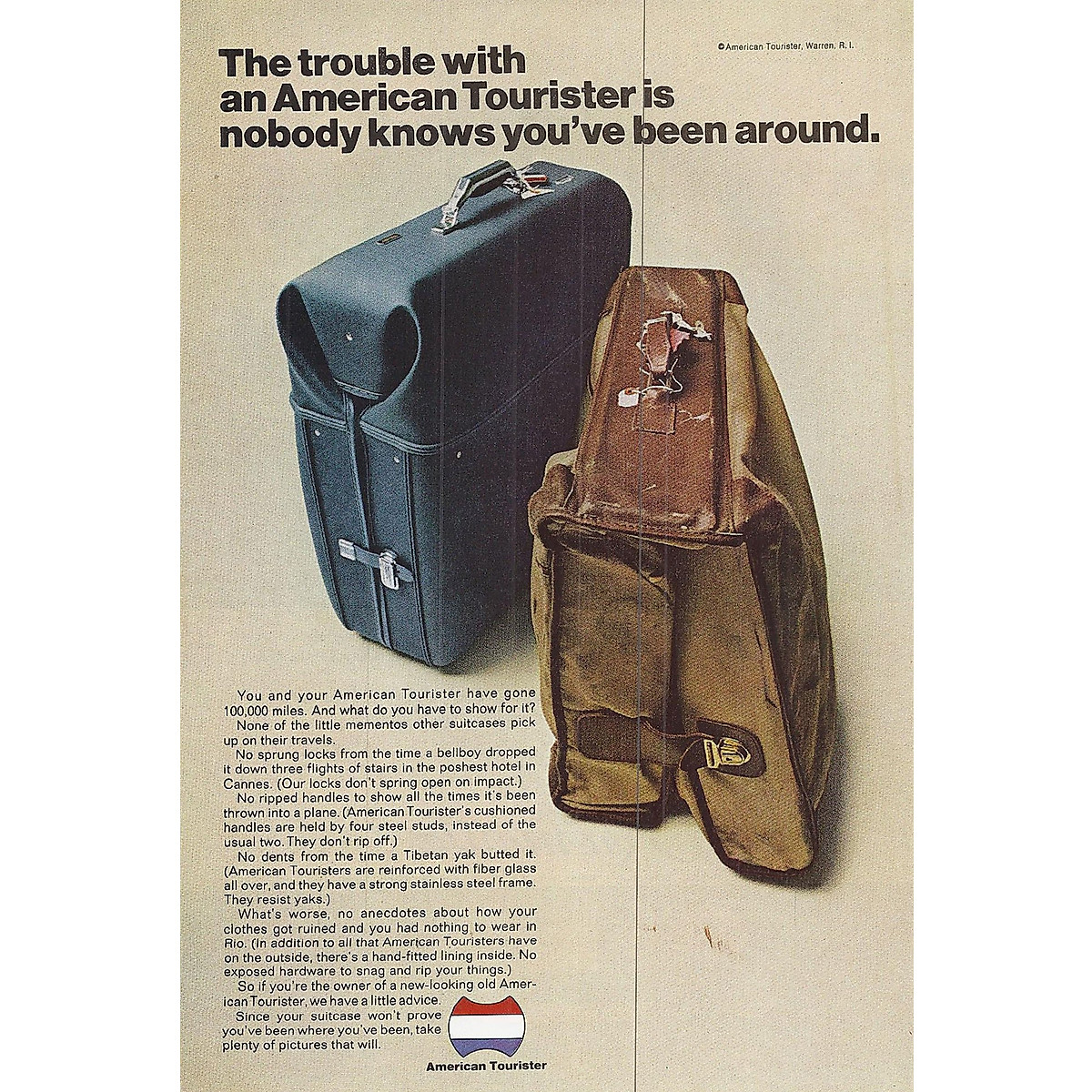 1968 Vintage Print Ad for American Tourister |Trouble with an American Tourister
