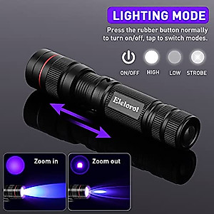 Eletorot 2 Pack UV Flashlights Black Light, 395nm Mini Handheld Blacklight Flashlight Small LED UV Lights for Resin, Portable Ultraviolet Lights for Invisible Ink Pens, Dog Cat Pet Urine Stain
