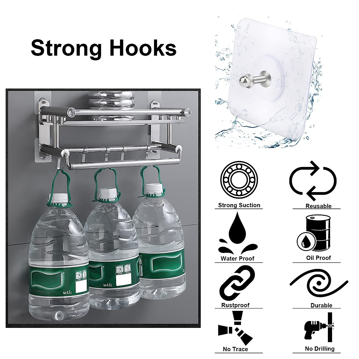 AIERSA 13 Pack Wall Hooks for Hanging,Screw Free Sticker for Mount Wall Shelf, 2 in 1 Reusable Adhesive Hooks Heavy Duty, Waterproof Rustproof and Oilproof for Kitchen, Bathroom, Home, Office(16mm)