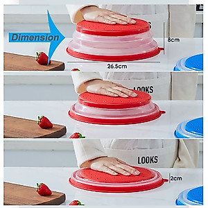 Vishui Upgraded Collapsible Microwave Lid, Vented Microwave Splatter Cover, Vegetable Fruit Cleaning Basket, 10.5 inches with Hook Hole, Multi-function Kitchen Gadget, BPA Free, Dishwasher Safe