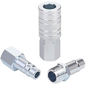 HOOTSUM 1/2’’ Air Hose Fittings Set, High Flow 1PC I/M Industrial Type Coupler with 1/2’’ FNPT, 2PCS Coupler with 1/2’’ NPT, 3PCS Steel Air Compressor Accessories Quick Connect Fittings 300PSI