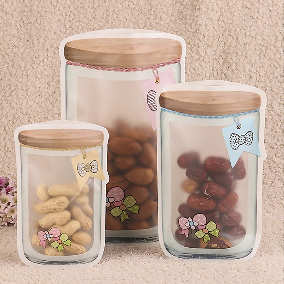 Enkrio 20 PCS Reusable Mason Jar Zipper Bags Mason Jar Bag Refrigerator Organizer Stand-up Airtight Seal Saver Bags Food Storage Sandwich Bags for Kitchen Snack (10L 6M 4S)