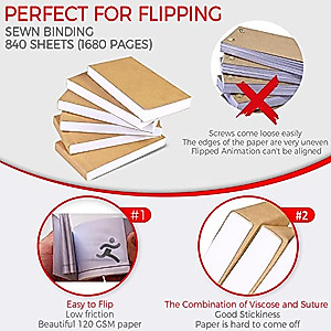 14 Pack Blank Flipbooks, 840 Sheets (1680 Pages) Flip Book Paper for Animation, Sketching and Cartoon Creation, 120GSM No Bleed Drawing Paper and Sewn Binding (4.5" x 2.5")