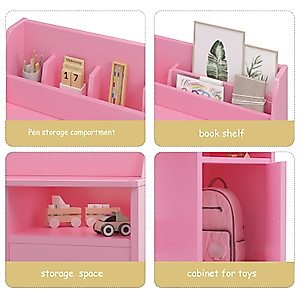 GarveeHome Kids Desk and Chair Set,Study Desk for Kids with Hutch, Storage Cabinet, Wooden Children Study Table, Student Writing Desk Computer Workstation for Kids Bedroom & Study Room,White