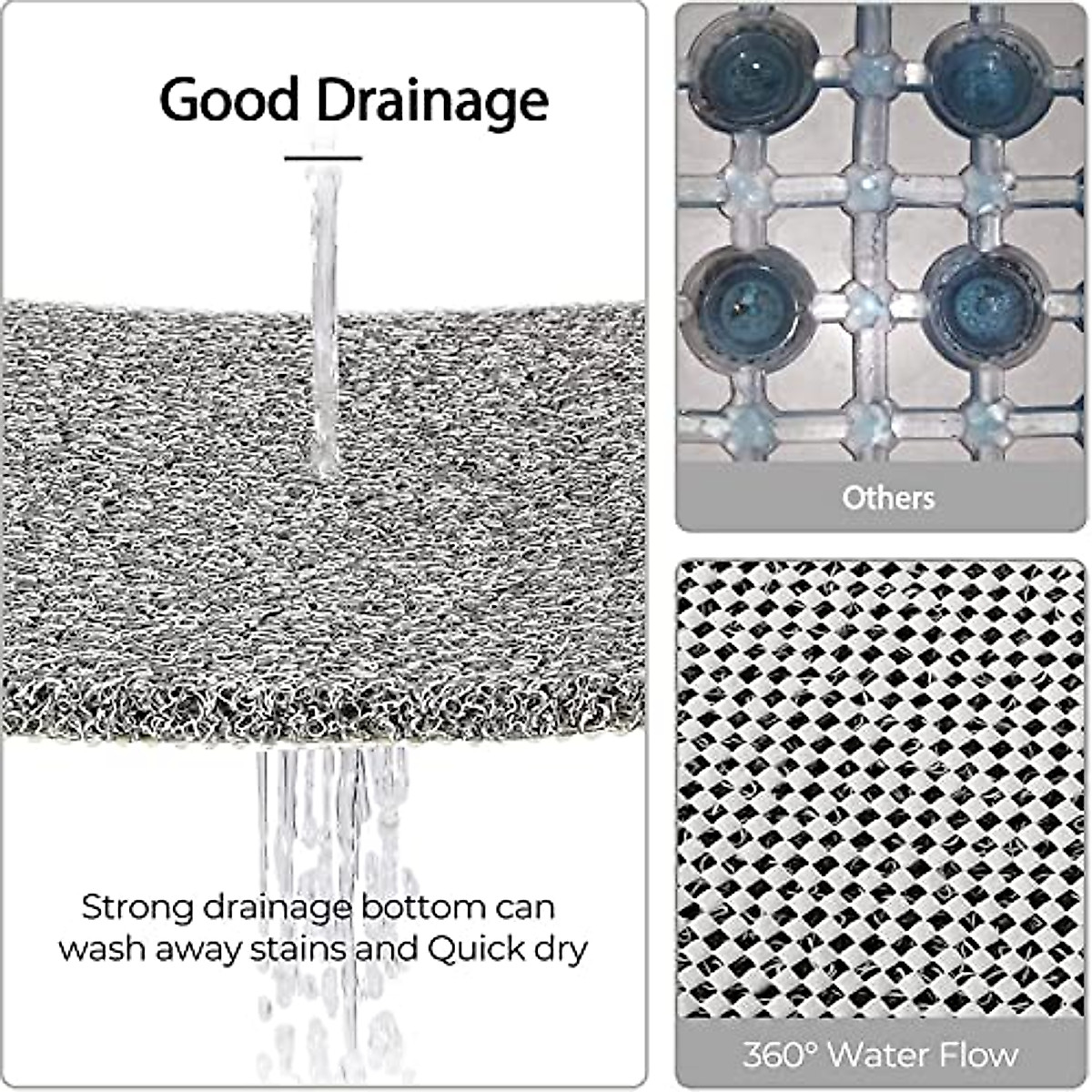 Rzoysia 0.6" Thick No Suction Cups Non Slip Shower Mat, 16"x27.5", Two Colors Design Anti-Dirty Bathtub PVC Loofah Massage Foot Mat for Bathroom, Quick Drying, Anti-Fatigue