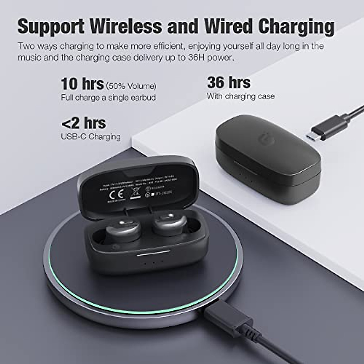 Wireless Earbuds Boean Mini Bluetooth Headphones with Charging Case 46H Playtime IPX8 Waterproof Earbuds Button Control Deep Bass Earphones Built in Mic Light-Weight HD Stereo Headset for Sports Black