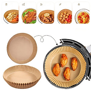 Air Fryer Disposable Paper Liner - 100PCS Round Food Grade Natural Parchment Non-stick Baking Paper For Air Fryer Water-proof, Oil-proof Flying, Baking Roasting Microwave (7.9in)