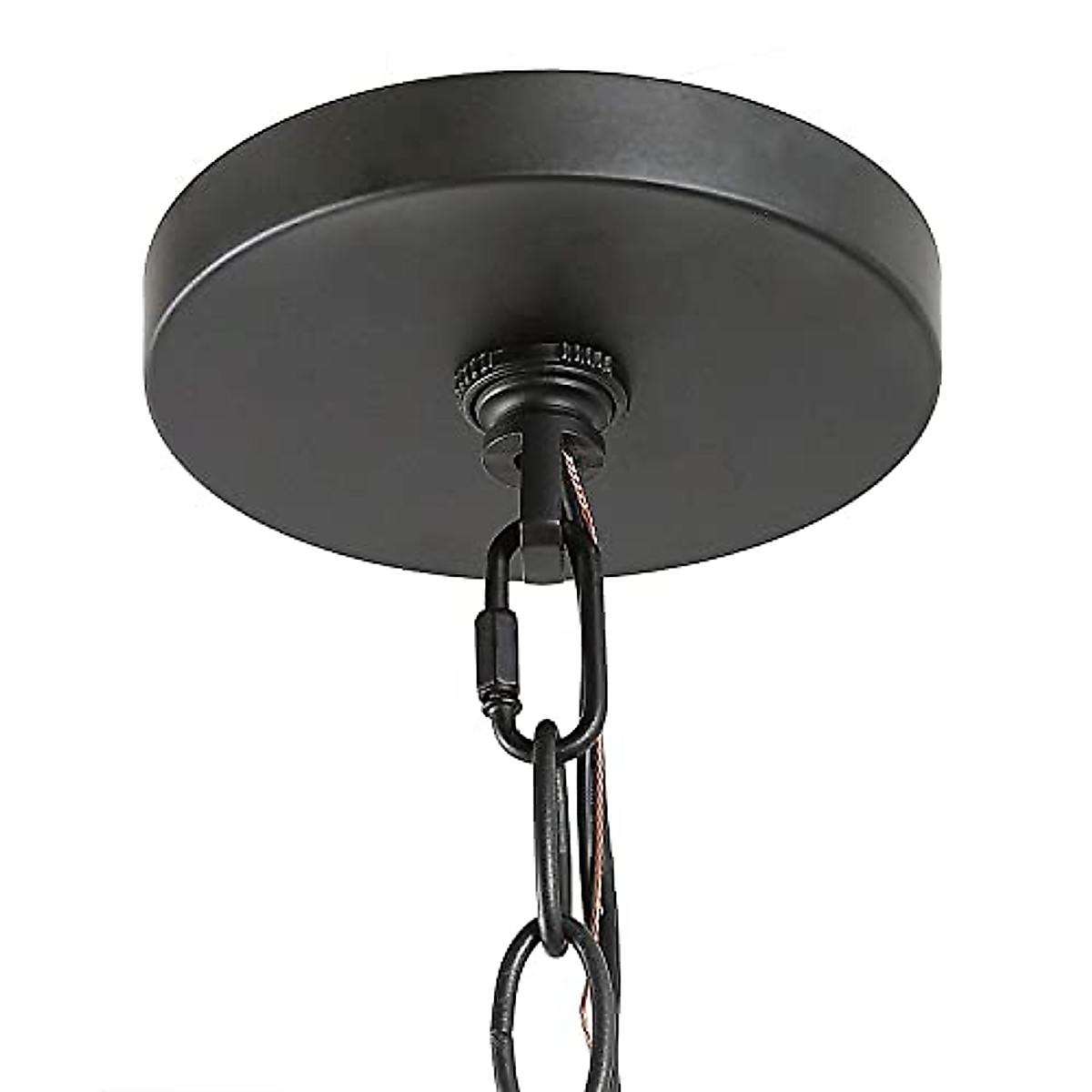 LALUZ Farmhouse Chandelier, Dining Room Light Fixture, Drum Chandeliers, 16” Width, Oil Black & Wood Painted Finish