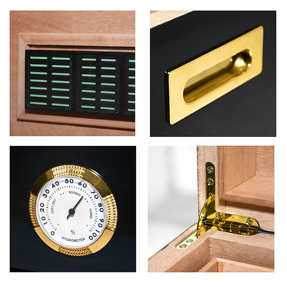 69Bourbons Exotic Cigar Humidor - Large Ebony Wood Storage Box with Spanish Cedar Wood Interior, Accessory Drawer, Exterior Hygrometer - Airtight Humidity, Removable Dividers - Cabinet for 150 Cigars