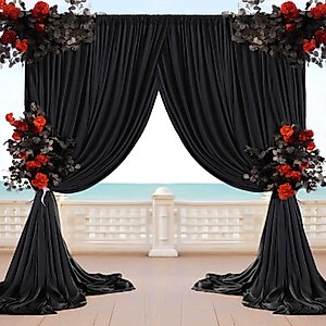 Aimosen 5x10FT 2 Panels Black Backdrop Curtains for Party Wedding Baby Shower Birthday Photoshoot Halloween Decorations, Thick Wrinkle Free Polyester Black Background Drapes with Rod Pockets