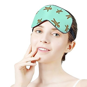 Travel Sleep Eye Masks, Soft Elastic Strap Eye Cover, Adjustable Strap Sleep Eye Patch, Unisex Comfortable Mask for Yoga Nap Compatible with Christmas Cute Funny Gingerbread Man Pattern Mint Green