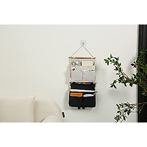 3 Pack Wall Hanging Storage Bags Over The Door Organizer Cotton Linen Fabric Closet Washable Hanging Storage Bag Detachable Foldable Storage Totes for Bedroom Wall Closet Bathroom Dorm