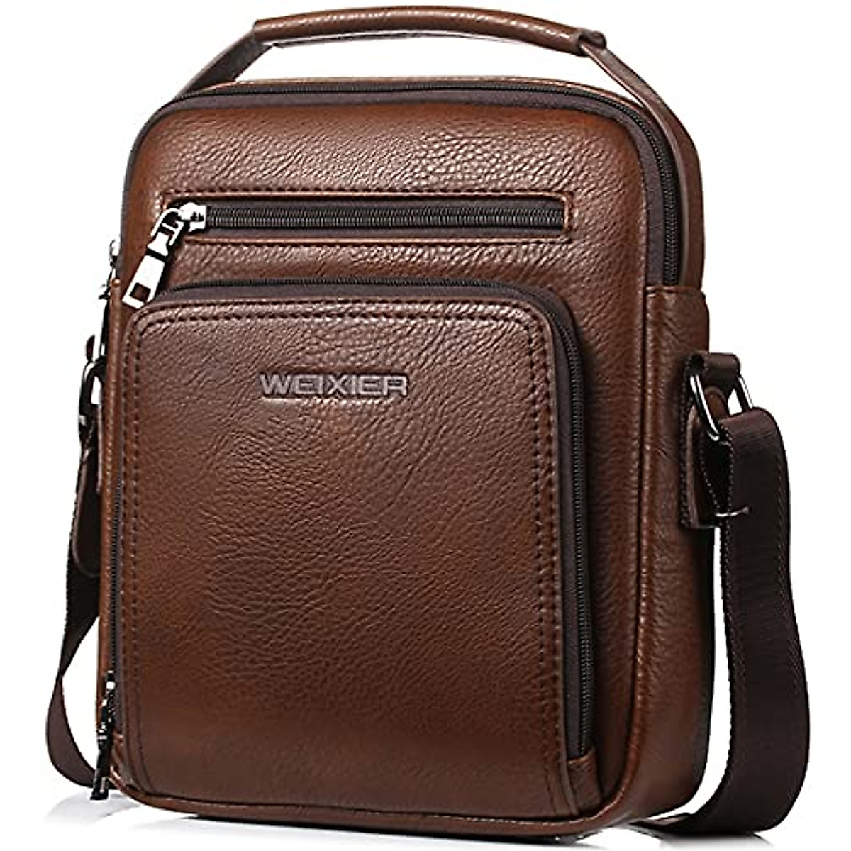 Hjkiopc Zipper Buckle Leather Messenger Bag Vintage Handle Bags for Men Ajustable Satchel Shoulder Bags Multifunction Casual Bag Temperament Fashion Handbag