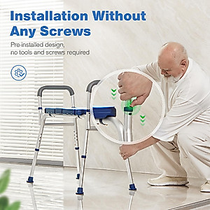 GreenChief 2 in 1 Heavy Duty Shower Chair 700lbs, Bariatric Bath Bench with Cutout Seat & GreenChief Toilet Safety Rail, Medical Bathroom Safety Frame for Elderly, Handicap and Disabled