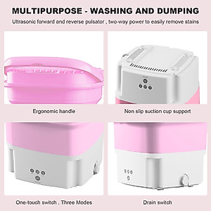 Portable Washing Machine, Mini Foldable Washer and Spin Dryer Small Foldable Bucket Washer, 3 Modes Deep Cleaning Half Automatic Wash and Dump Washer(Pink)