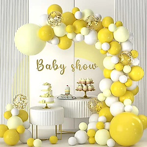 Yellow Balloons Garland Kit, 102pcs Pastel Yellow White Gold Confetti Balloons with 18 + 12 + 10 + 5 Inch for Sunflower Honey Bee Theme Birthday Baby Shower Gender Reveal Party Supplies Decorations