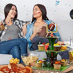 Super Football Bowl Party Decoration Football Cupcake Stand 3 Tier Dessert Tower Super Soccer Bowl Sports Stadium Decor Mini Cake Stand for Kids Boys Teenagers Sport Party Supplies