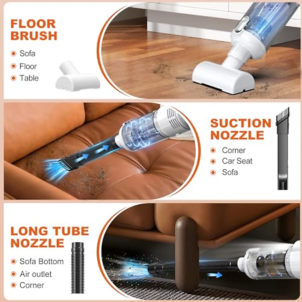 Handheld Car Vacuum Cleaner Cordless, 12000PA Strong Suction Handheld Vacuum Cleaner, Portable Mini Car Hand Held Vacuum Cleaner Rechargeable for Home