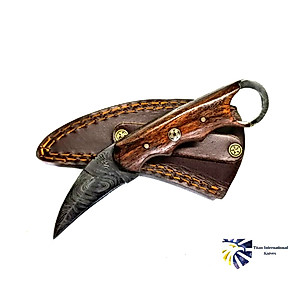 Titan International Knives Damascus Steel Karambit with Rose Wood Scales and Single Edge