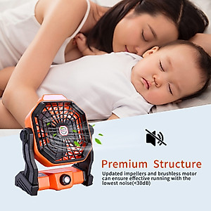 Nothers Outdoor Camping Fan with Led,Personal Usb Fan for Desk,Portable Fan USB Rechargeable,Battery Operated Fans for Home Cordless Fan for Tent,Travel,Bedroom,Table,Home,Canopy,Picnics with Hooks