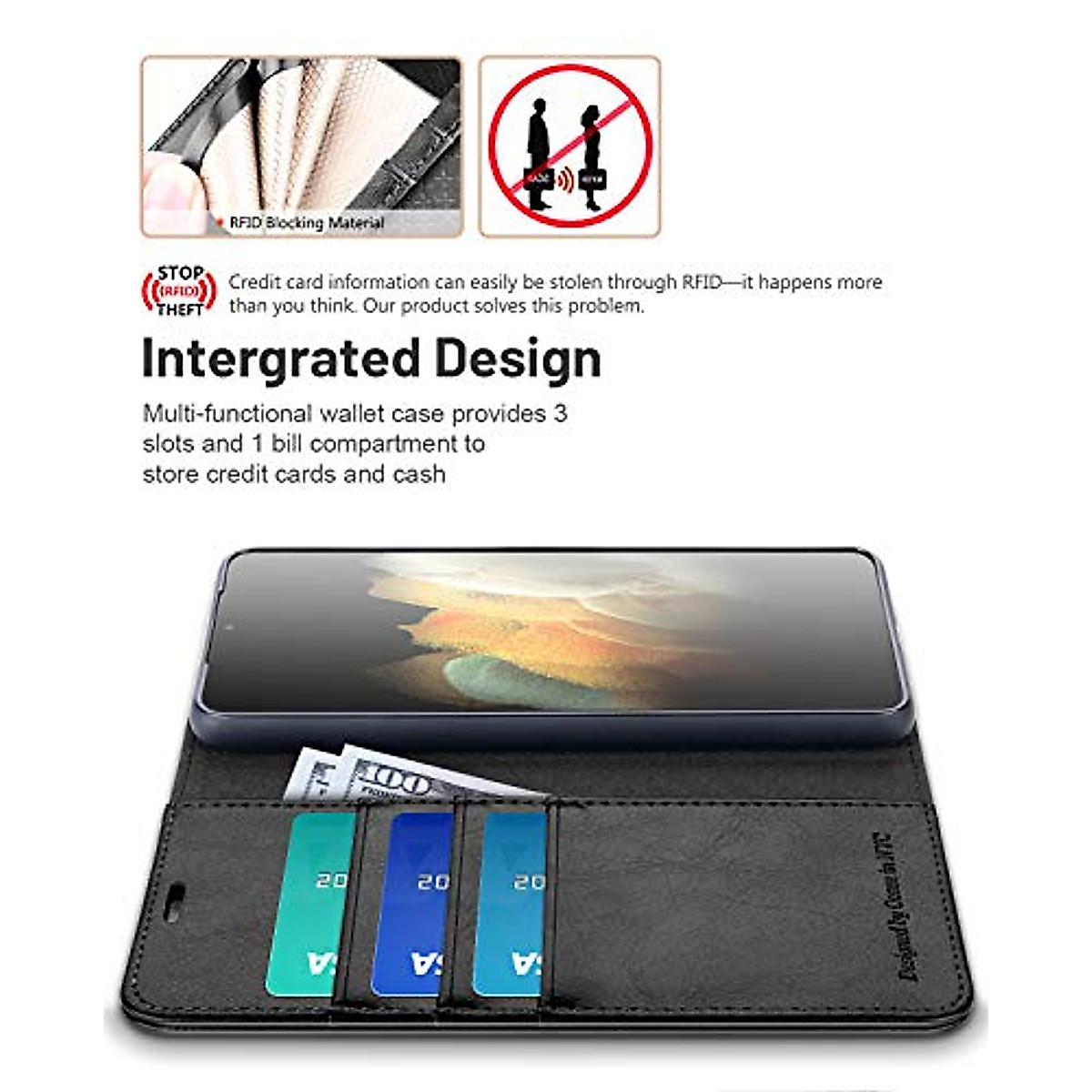 OCASE Compatible with Galaxy S21 5G Wallet Case, PU Leather Flip Folio Case with Card Holders RFID Blocking Kickstand [Shockproof TPU Inner Shell] Phone Cover 6.2 Inch (2021) - Black