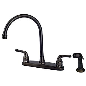 8" Kitchen Deck Faucet, 2-handle, Washerless Cartridge - By PlumbUSA (Oil Rubbed Bronze Finish (With Sprayer))