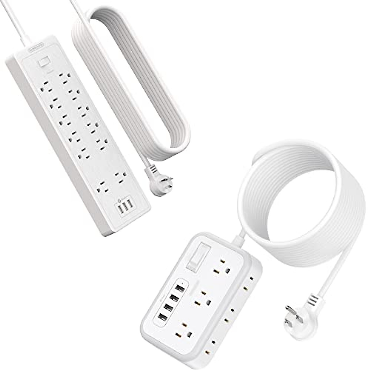 25 Ft Extension Cord Flat Plug Bundle, NTONPOWER 2100 Joules Surge Protector Power Strip with 12 Outlets 3 USB 25 Ft Extension Cord, Power Strip with 25 ft Long Cord 6 Outlets 4 USB Ports