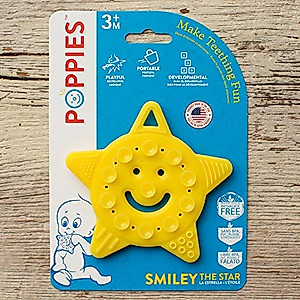 POPPIES Smiley The Star BPA-Free Silicone Suction Cup Teether, Sensory, Bath Toy (Yellow)