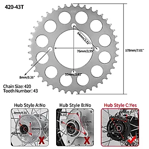 RUTU 420 Chain Sprocket Rear Sprocket 43 Tooth 76mm for Chinese 50 70 90 110 125 140cc 150 160 170 Cc Apollo RFZ CRF50 XR50 SDG IMR SSR YCF Kayo Thumpstar Coolster Pit Dirt Motor Bike Motorcycle