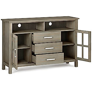 SIMPLIHOME Kitchener SOLID WOOD 53 Inch Wide Contemporary TV Media Stand in Distressed Grey for TVs up to 60 Inches, For the Living Room and Entertainment Center