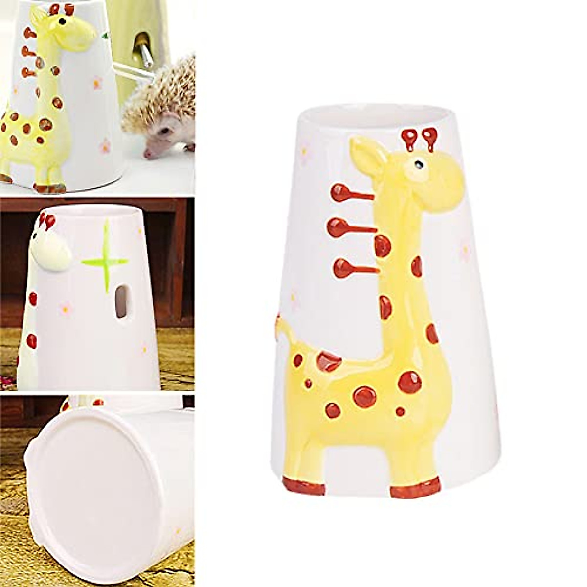 BIGCAKE 125ML Hamster Water Bottle, Ceramics Small Animals No Drip Standing Drinking Waterer with Holder for Syrian Hamster Dwarf Hamsters Mice Hedgehog Gerbil Rat (Yellow)