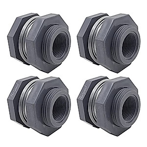 Horiznext NPT3/4 PVC Bulkhead Fitting, Plastic Pipe Connector for rain Barrel Garden Hose Adapter Spigot kit Water Tank Gallon Drain Bucket (pack of 4 pcs)
