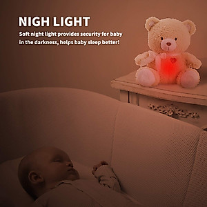 BEREST Sleeping Bear Baby Sleep Soother- Mom's Heartbeat White Noise Machine Infant Stuffed Animal Bear Toy Sleeping Aid, Nursery Decor with Baby Cry Sensor, Night Light, 9 Soothing Sounds Therapy