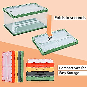 DORTALA 4 Packs 75L Collapsible Storage Bins with Lids, Stackable Utility Crate with Interlock Security Latch, Durable Clear Plastic Containers, Home Foldable Storage Boxes for Bedroom, Dorm, Garage