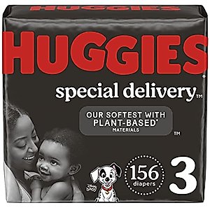 Hypoallergenic Baby Diapers Size 3 (16-28 lbs), Huggies Special Delivery, Fragrance Free, Safe for Sensitive Skin, 156 Ct