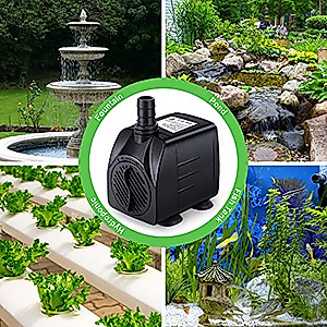 YDDHHB Submersible Pump, 130GPH(10W 500L/H) Fountain Water Pump, Compact Fountain Pump with 6.5ft Power Cord, 3 Nozzles for Fish Tank, Pond, Aquarium, Hydroponics (130GPH)