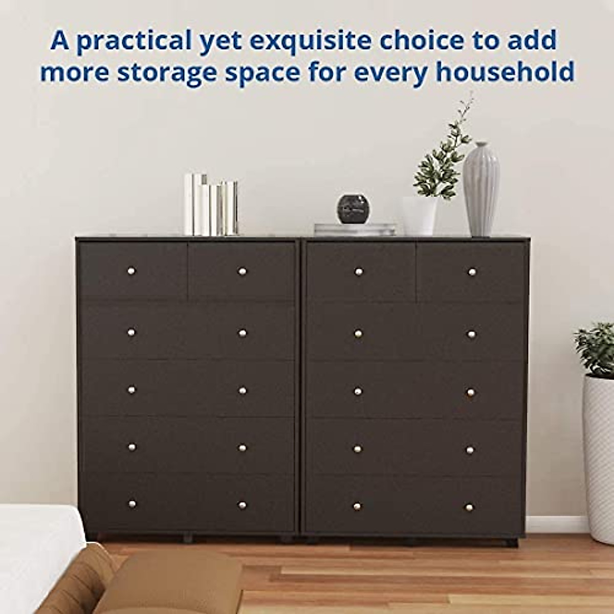 Cozy Castle 6-Drawer Dresser, Wood Black Dresser, Chest of Drawers for Bedroom, Vertical Dresser, 2 Small Drawers and 4 Large Drawers Sufficient for Bedroom Storage, Black