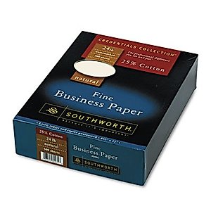 Southworth - 25% Cotton Business Paper, Natural, 24 lbs., Wove, 8-1/2 x 11, 500/Box, FSC - Sold As 1 Box - Wove-finished 25% cotton fiber stock.