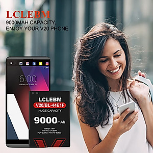 9000mAh LG V20 Extended Battery, Li-ion Polymer Replacement Battery for LG V20, LG V20 Extended Battery BL-44E1F with Black TPU Case for LG H910 H918 V995 LS997