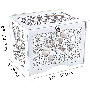 Artmag Wedding Money Box Holder with Sign, Large Rustic Wood Wooden Envelop Gift Card Boxes with Lock Slot for Reception Anniversary Party Parties White