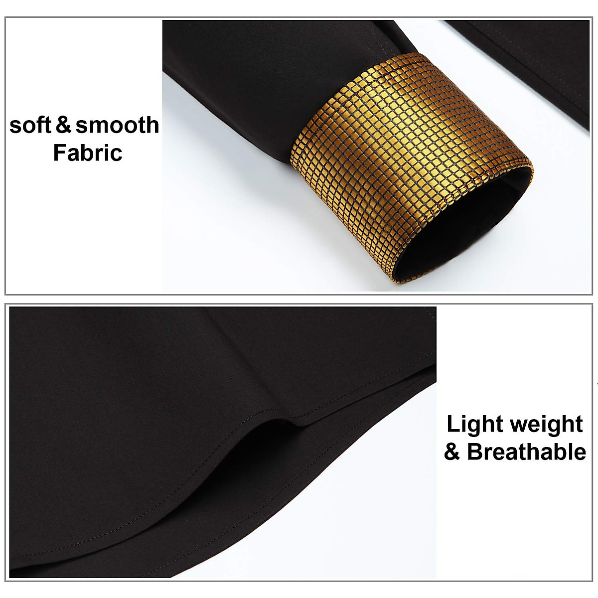 HISDERN Mens Black Dress Shirts Long Sleeve Casual Formal Button Down Shirt for Men Black Gold Plaid Inner Contrast Button Up Club Shirt