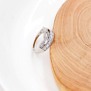 Uloveido Womens Emerald Cut Cubic Zirconia Channel Set Eternity Band Infinity Ring Platinum Plated Wedding Anniversary Jewelry Y937 (Platinum, 7)