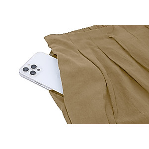 ebossy Women's Summer Drawstring Elastic Waist Cotton Linen Utility Beach Palazzo Pants Pockets (XL, Khaki)