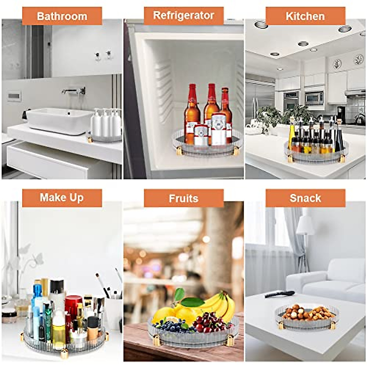 YQL Lazy Susan Turntable, Makeup Perfume Organizer 360 Degree Rotating 11Inch Clear Turntable Organizer for Cabinet with Gold Non-Slip Base