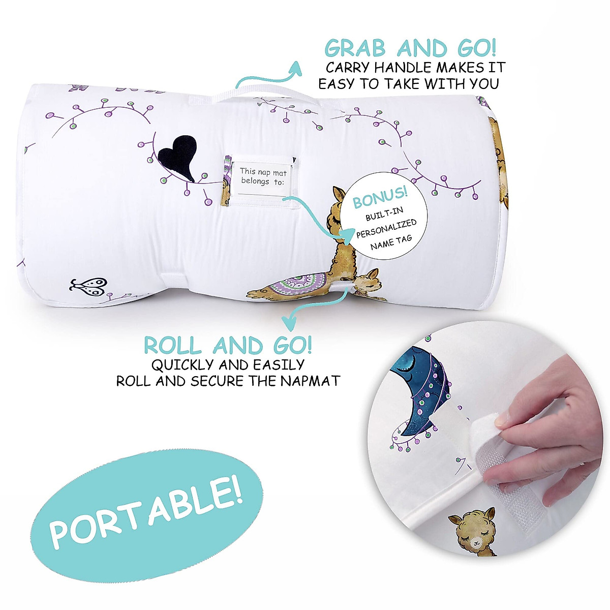 JumpOff Jo - Toddler Nap Mat - Sleeping Bag for Kids with Removable Pillow and Ultra Soft Blanket for Preschool, Daycare, and Sleepovers - Llama & Mama