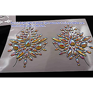 Topz Glow in The Dark face gems Halloween Makeup Body gems Stick on Body Jewels Festival Rhinestone Sticker Mermaid Body Makeup Rave Accessories for Adult Costume (TP351 Chest Paste)