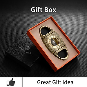 V-Cut Cigar Cutter, Sharp Blade Stainless Steel Carved Cigar Guillotine Scissors with Gift Box(Color:Gold)