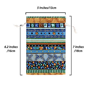 SumDirect Egyptian Ethnic Style Linen Burlap Bag 20Pcs 5×7 inches Gift Bags with Drawstring, Reusable Cotton Candy Bags for Wedding Party Favors