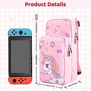 RHOTALL Portable Travel Carrying Case Compatible with Nintendo Switch/Oled/Lite, Large Capacity Shoulder Bag with 12 Slots Game Case, Thumb Grip Caps (Unicorn)